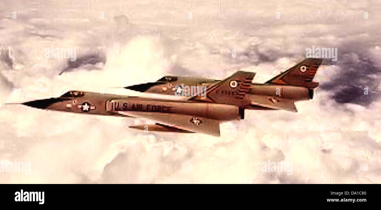 A formation of F-102 aircraft from the 460th Fighter-Interceptor ...