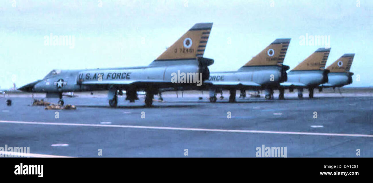 F-106 Delta Dart aircraft of the 456th Fighter-Interceptor Squadron are ...