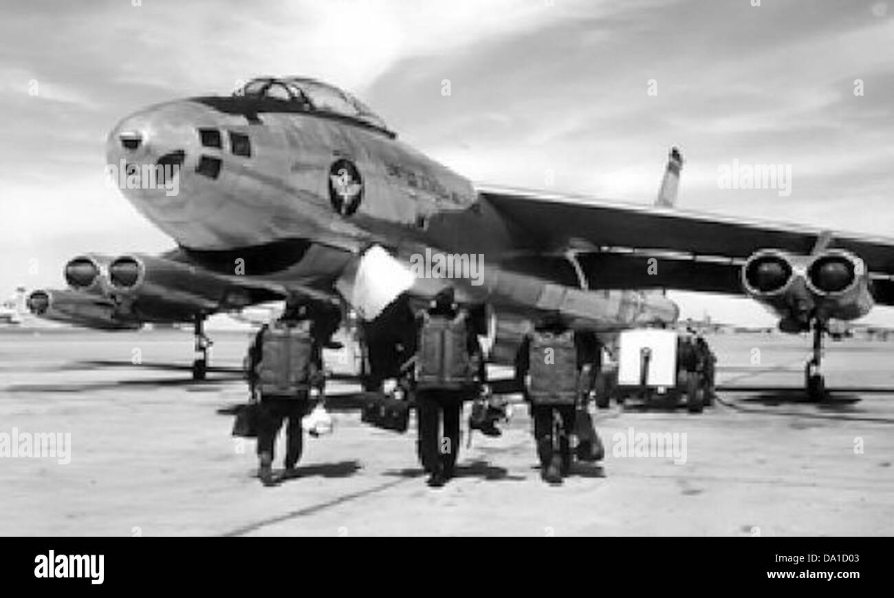 A photograph of a B-47A bomber at Wichita Air Force Base in Kansas ...