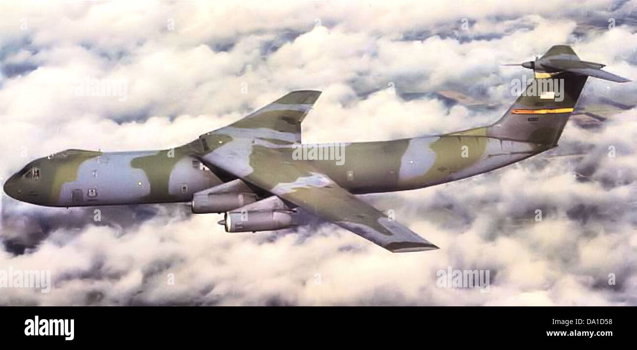 This image features a C-141 Starlifter aircraft with registration ...