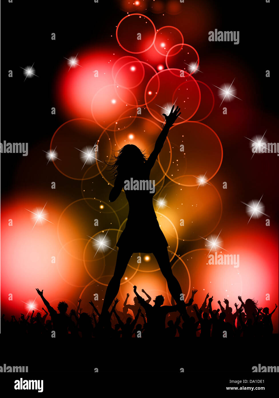 Silhouette of a female singer performing in front of a crowd Stock ...