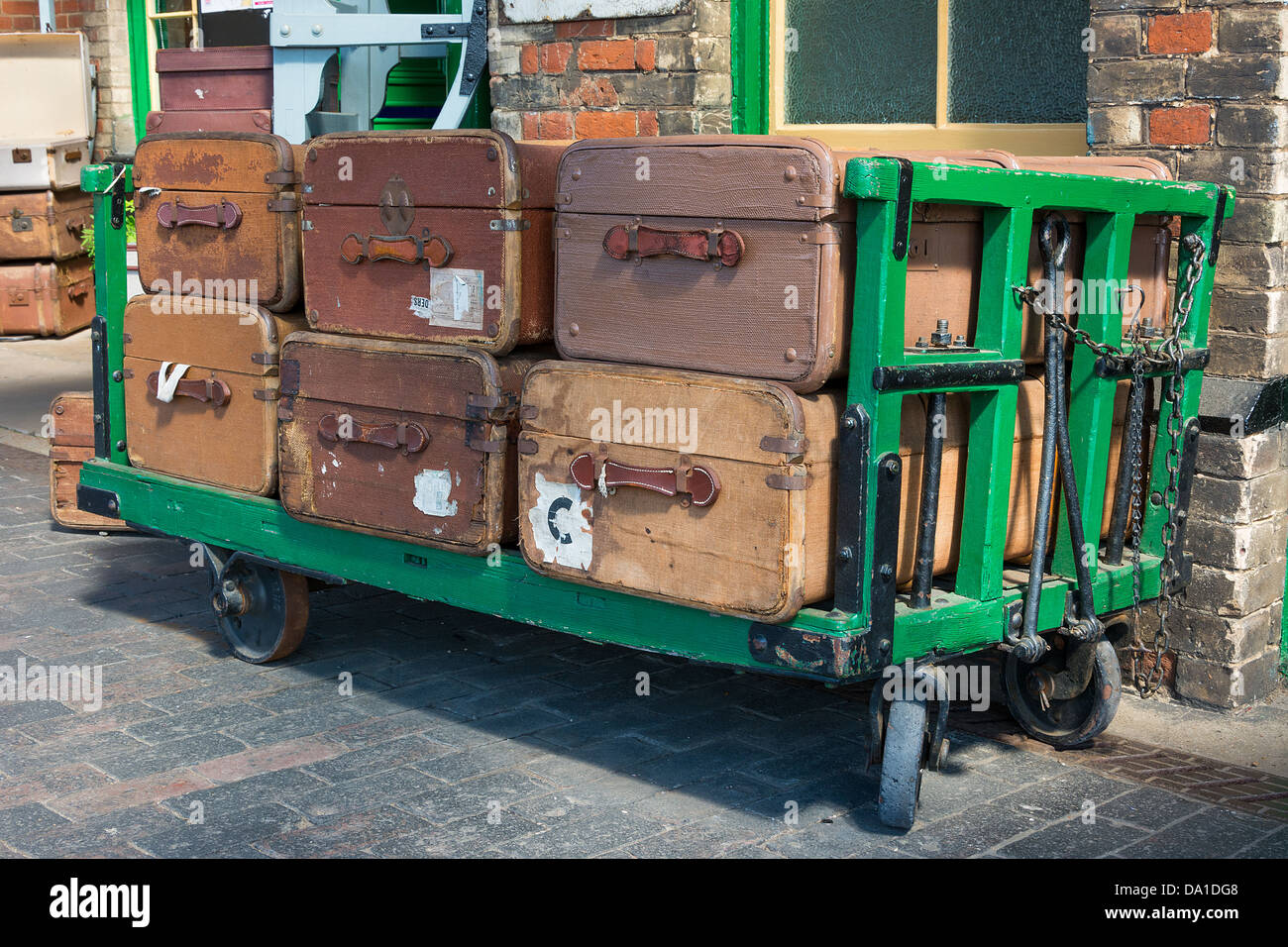 Vintage travel trunks loaded onto a trolley Stock Photo - Alamy