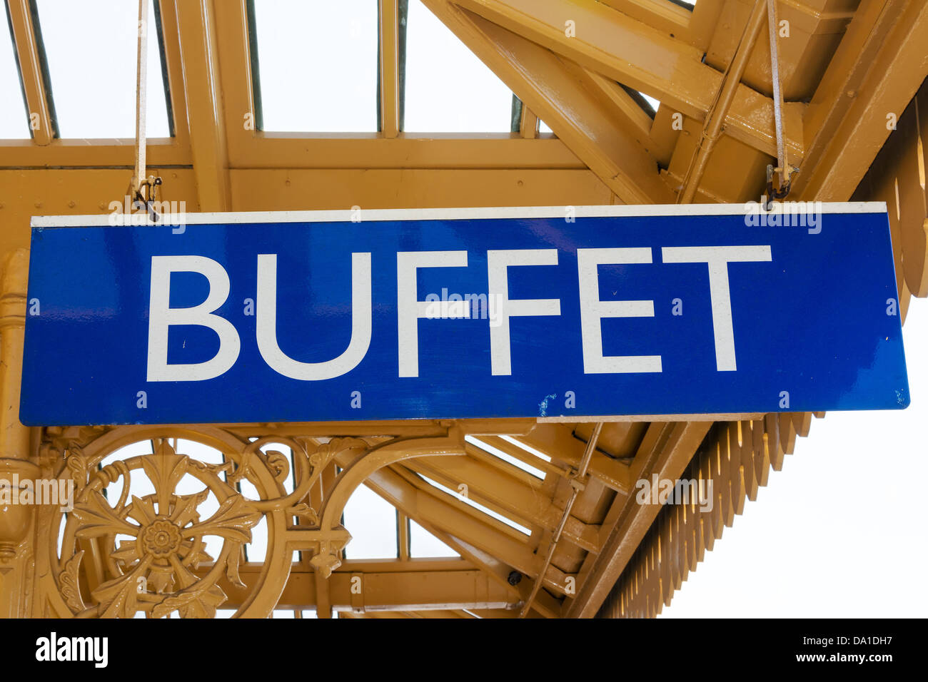 Vintage Buffet sign hanging in a Victorian style railway station Stock ...