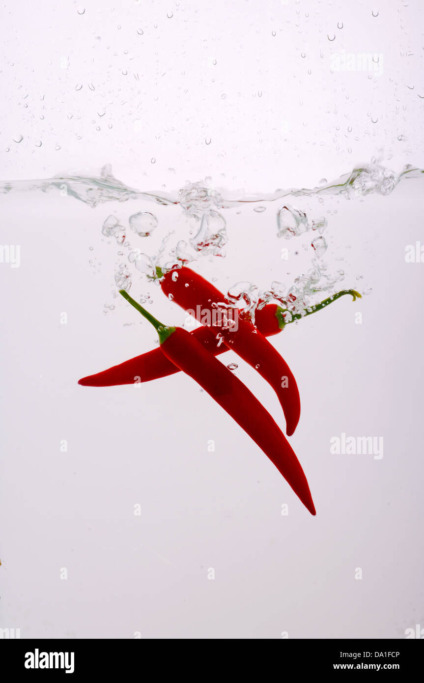 Chili pepper splashed into water Stock Photo - Alamy