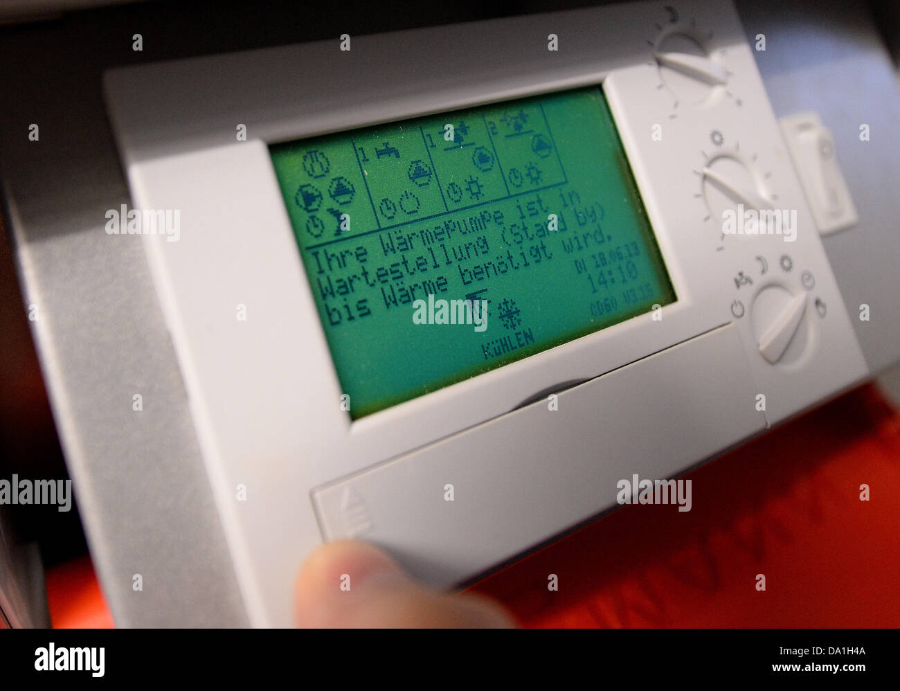 The control display of a heat pump is pictured in the heating cellar of ...