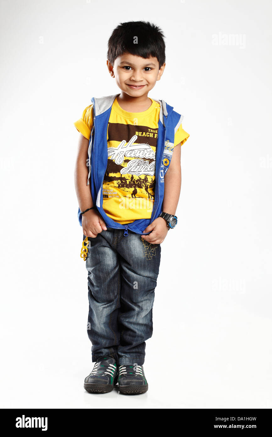 Little Indian kid is giving happy expression with stylish clothes Stock ...