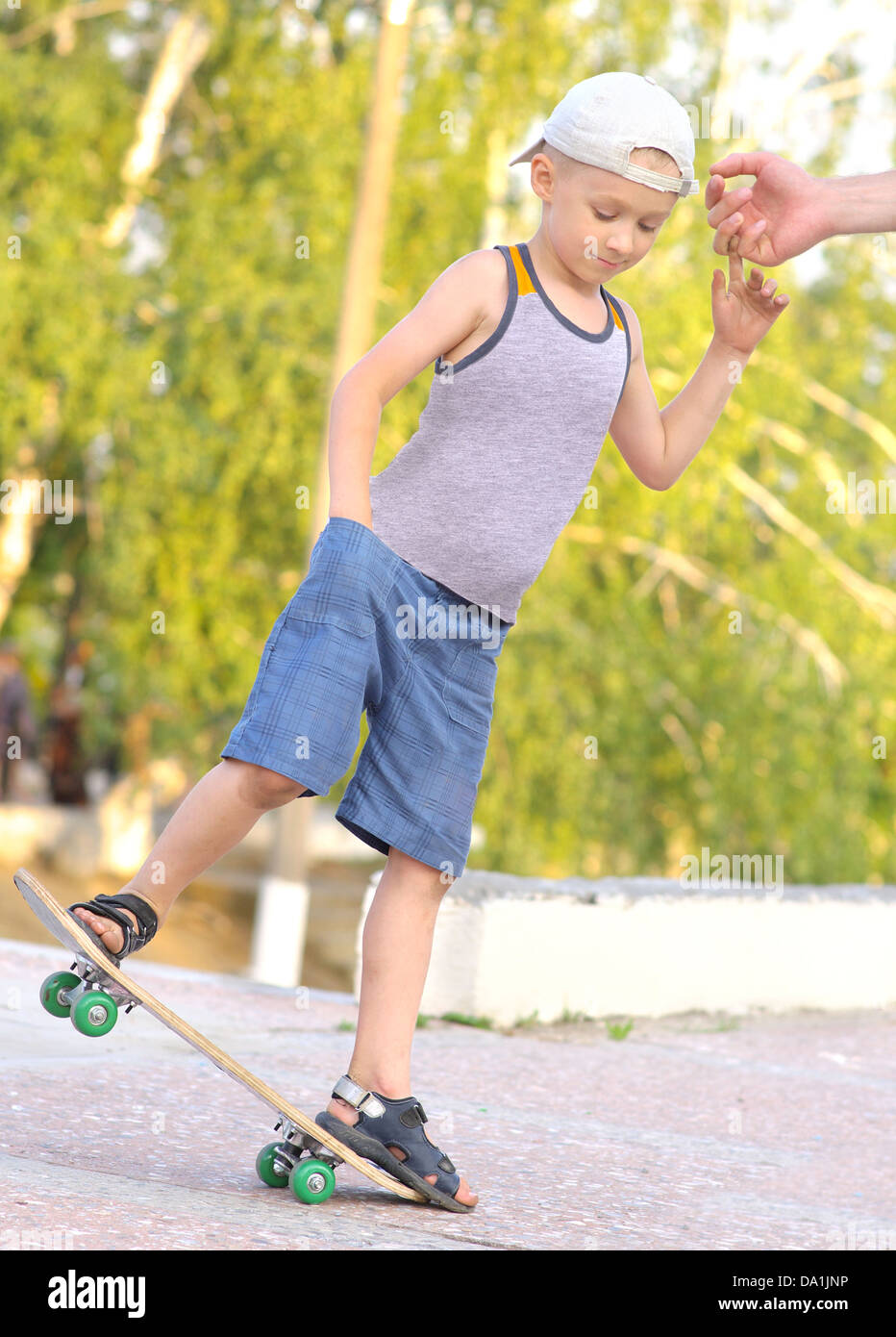 Boy Child Training Skateboard jumping Outdoor Summer Sport with nature ...