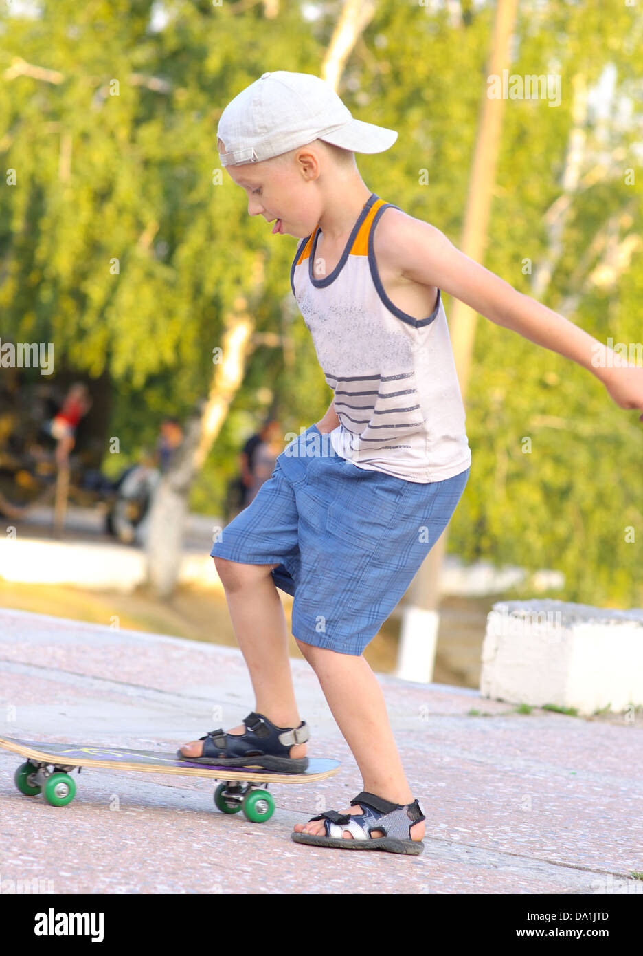 Boy Child Training Skateboard jumping Outdoor Summer Sport with nature ...