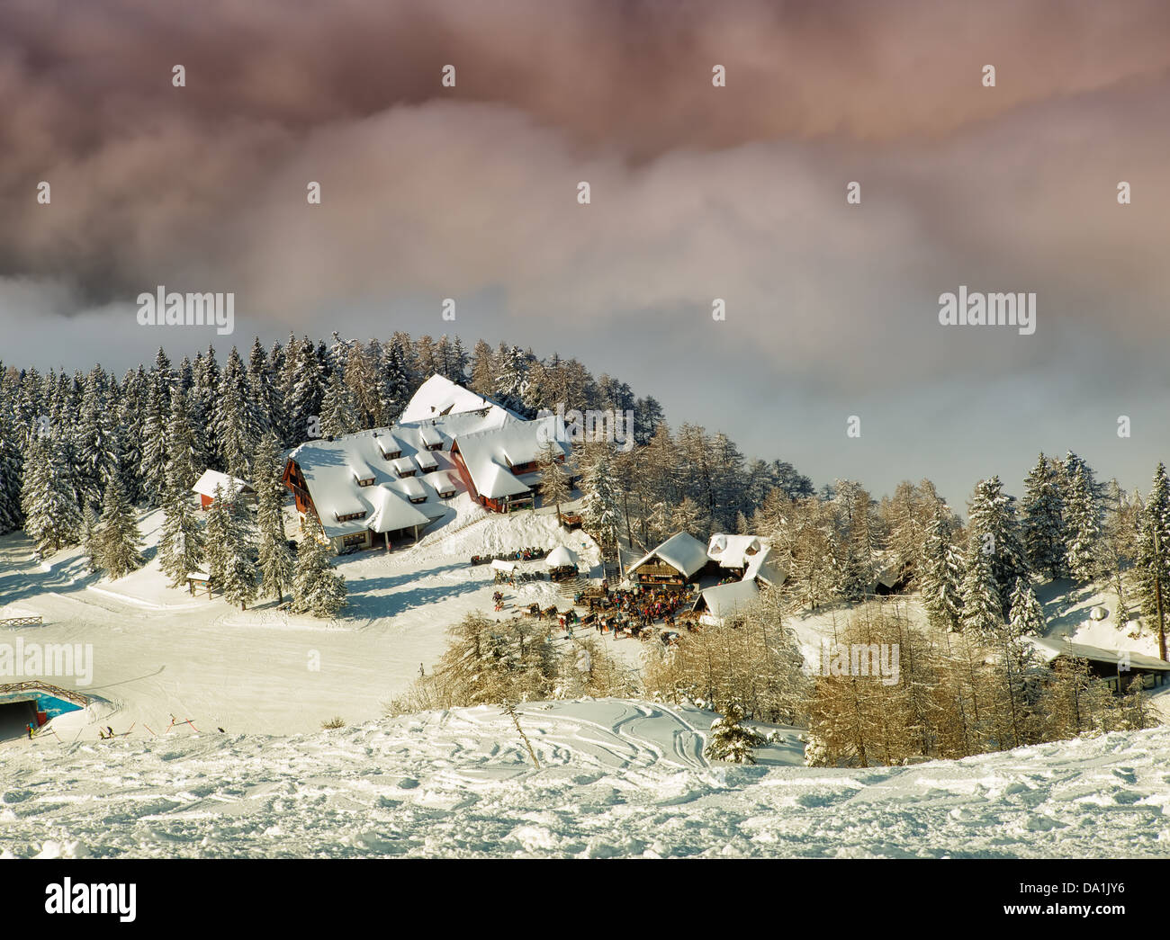 Clouds near the high mountain ski resort known as Krvavec, Slovenia ...
