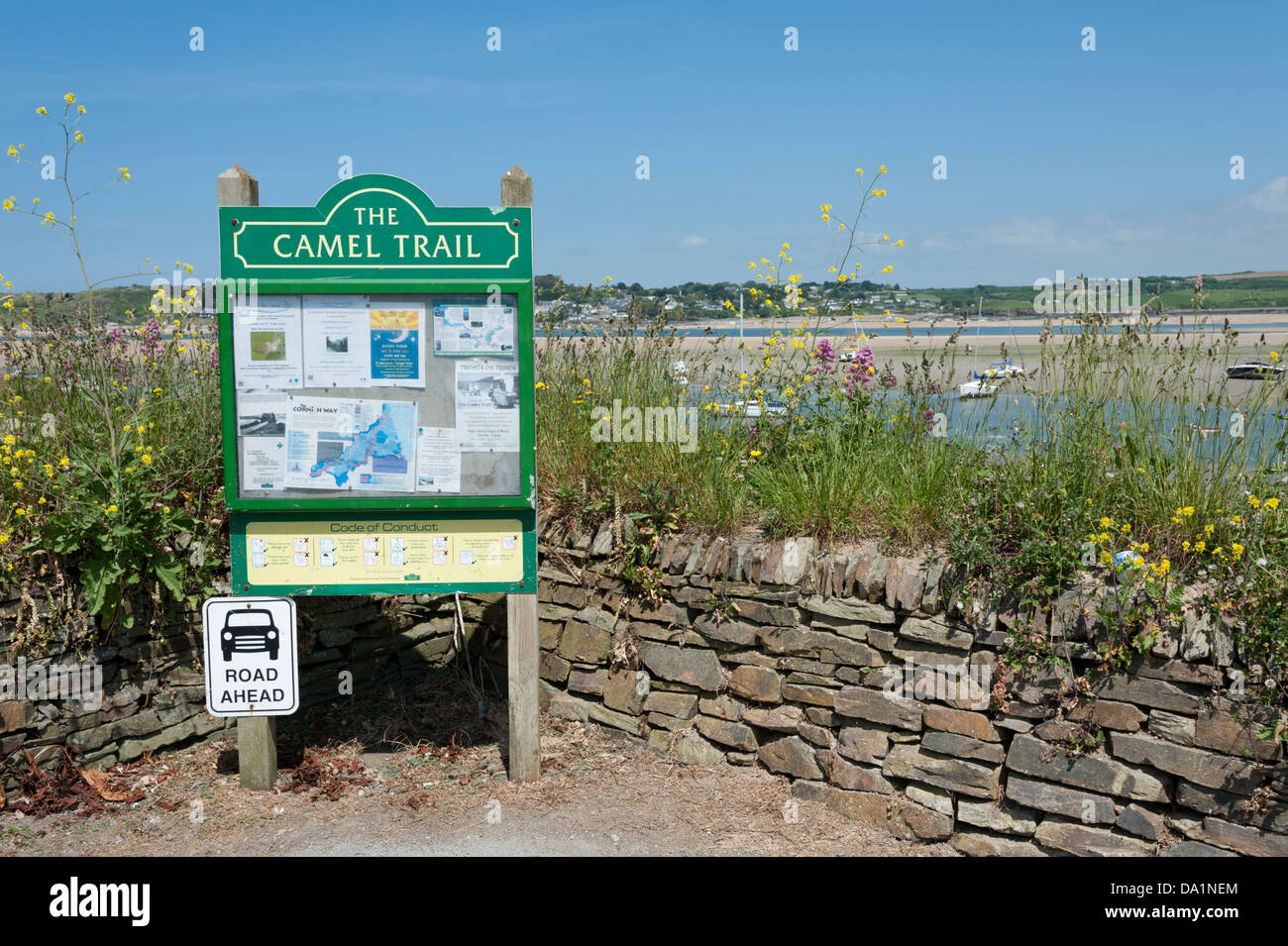 Signs at the start of the Camel Trail cycle path at Padstow Cornwall UK ...