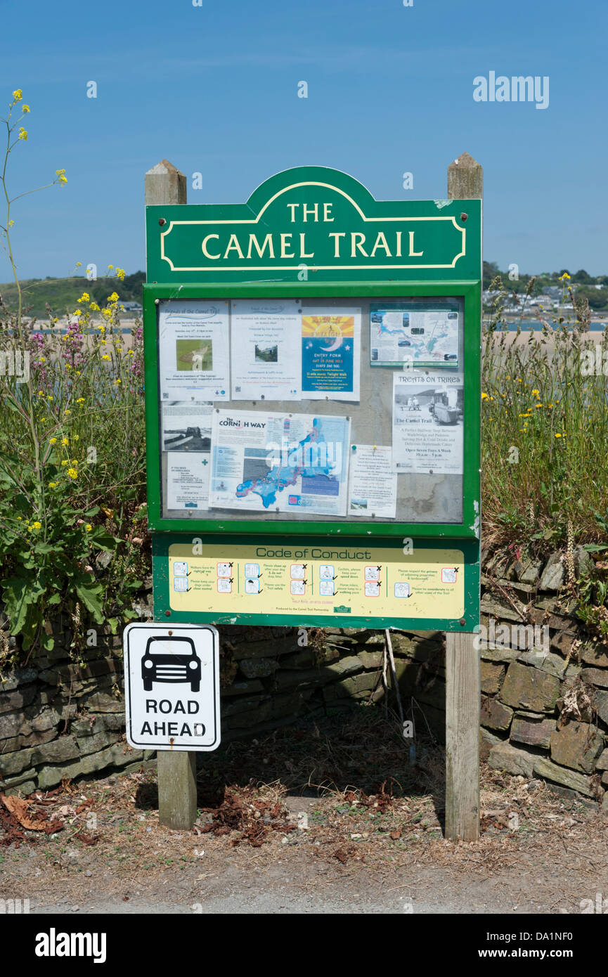 Signs at the start of the Camel Trail cycle path at Padstow Cornwall UK ...