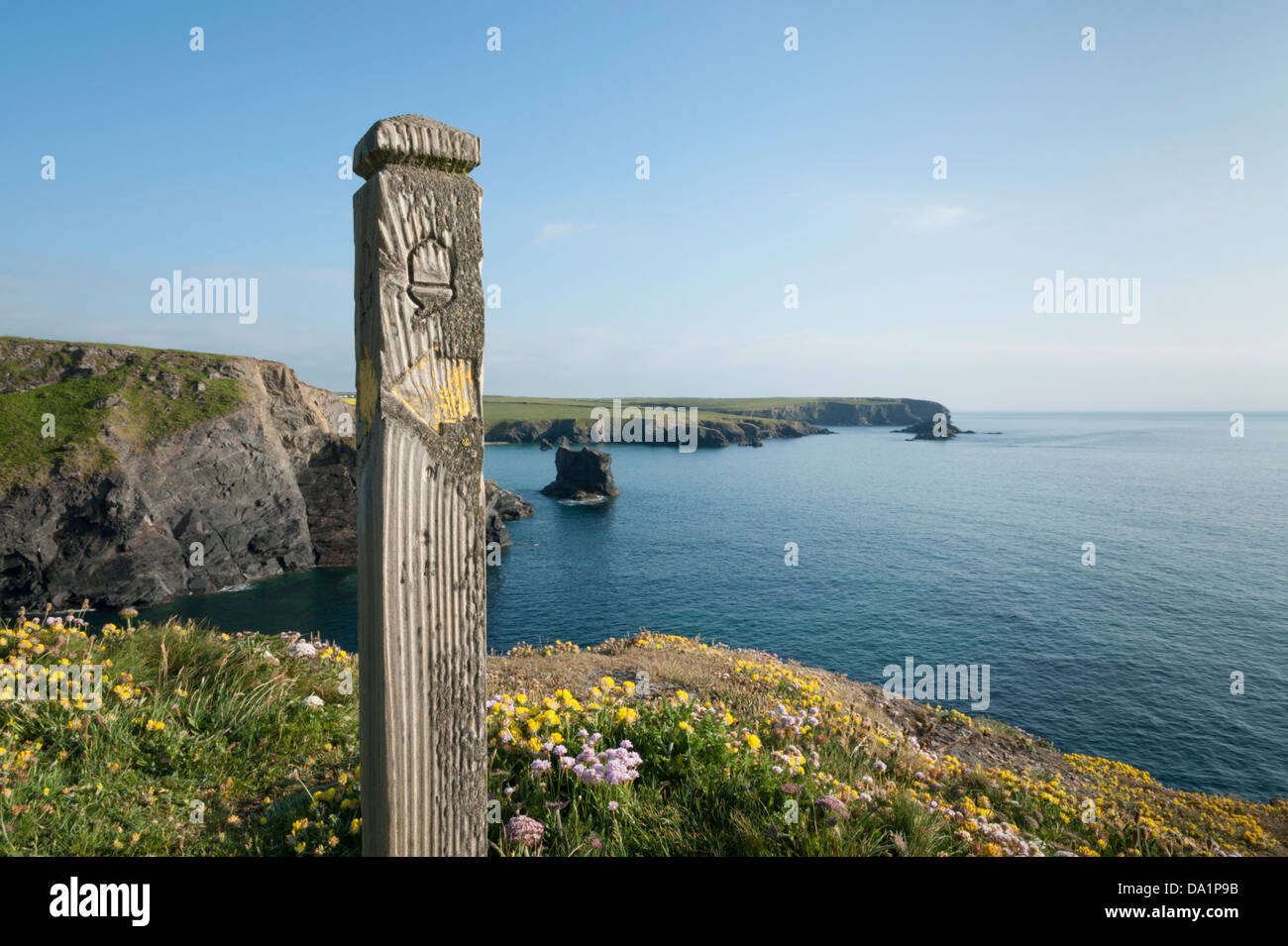 A sign for the Cornwall coast path North Cornwall UK near Porthcothan ...