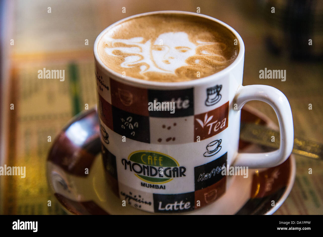 Cappuccino at Cafe Mondegar, Mumbai, India Stock Photo - Alamy