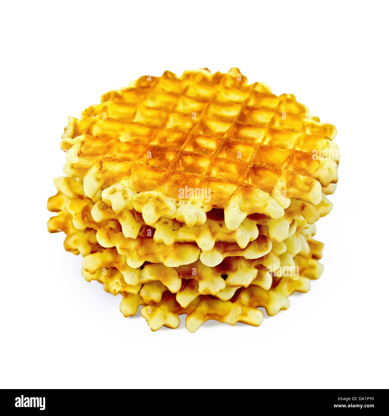 A stack of golden round waffles isolated on white background Stock ...