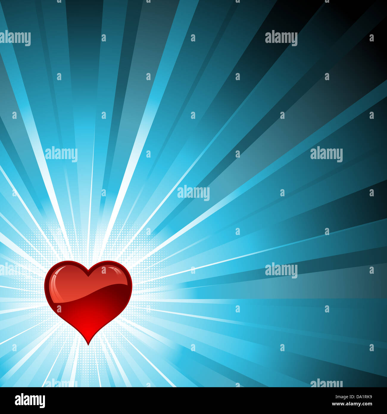 Red glossy heart on a blue star burst background Stock Photo - Alamy