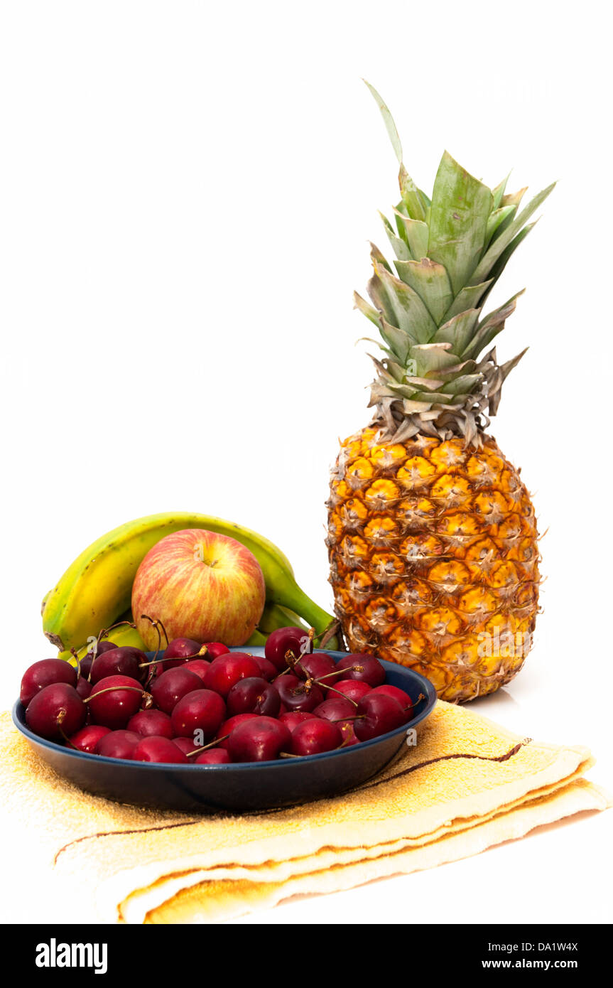 assorted fruits on a white background Stock Photo - Alamy