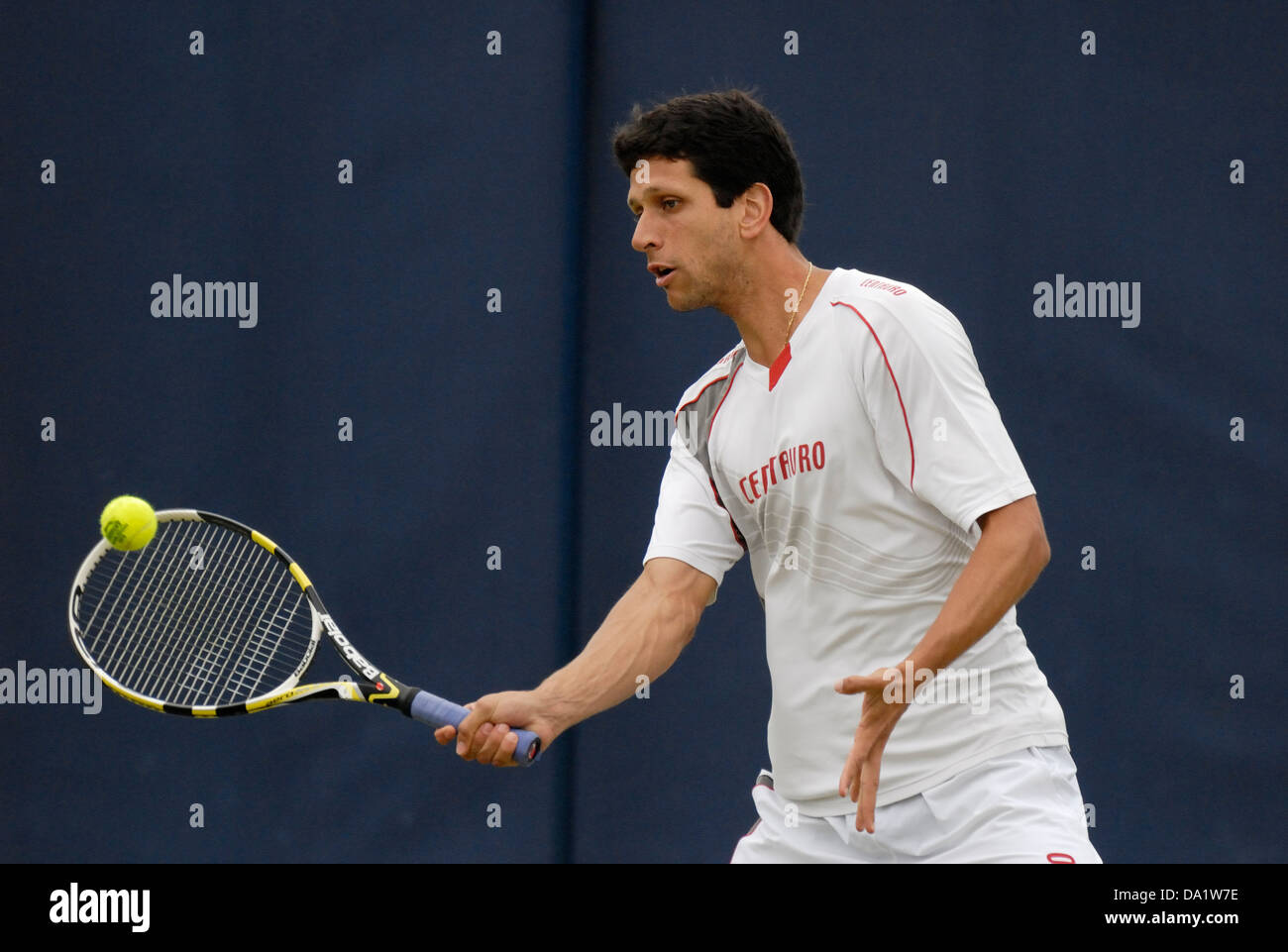 Marcelo Melo (Brazil) on the practice court at Queens Club 2013 Stock ...