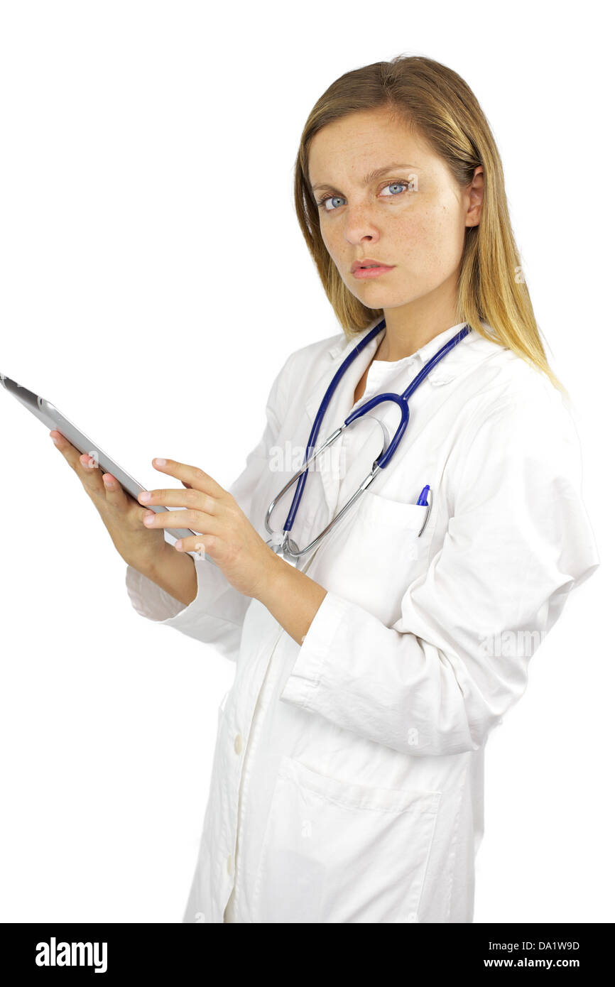 Good looking female doctor working with electronic tablet Stock Photo ...