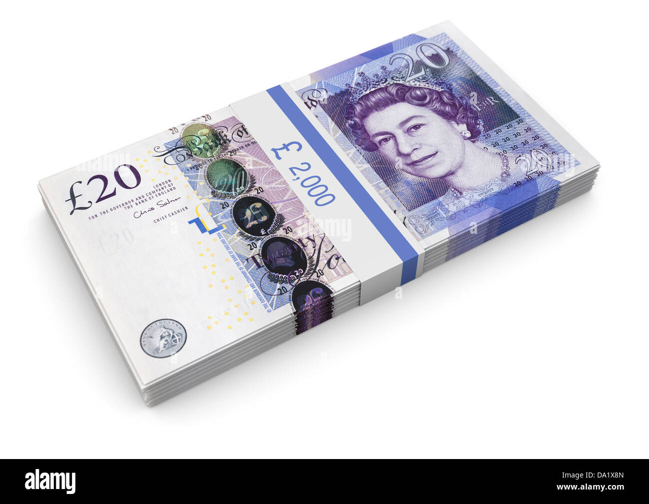 MONEY £2000 in UK Sterling £20 Pound Notes on a white background Stock ...