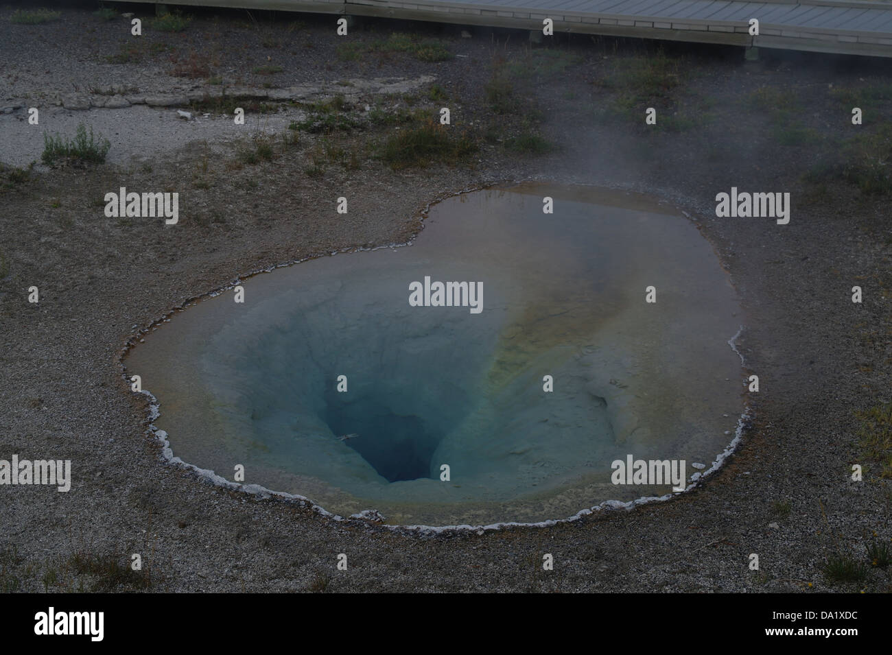 Early morning steam mist view, looking west, blue vent and orange ...