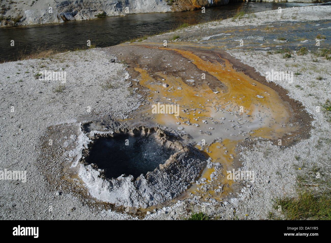 Orange bacterial mat from cone Chinese Spring descending sinter slope ...