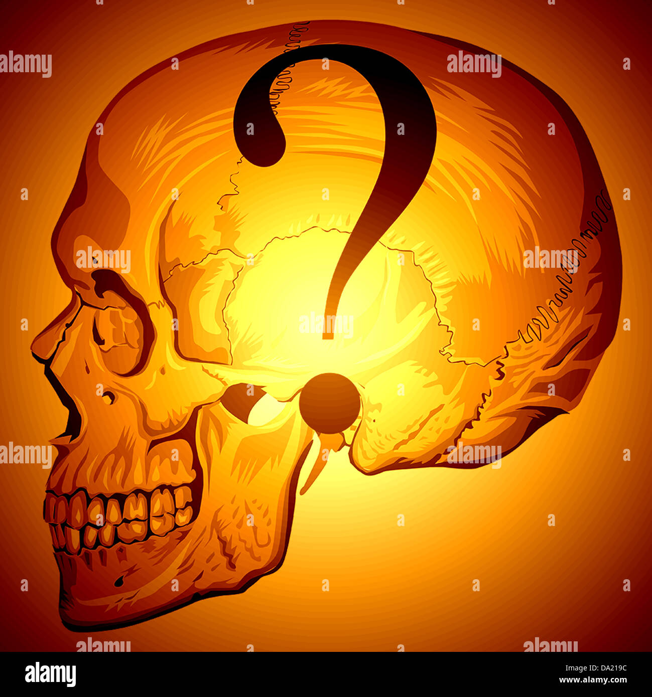 skull illustration with question mark abstract Stock Photo - Alamy