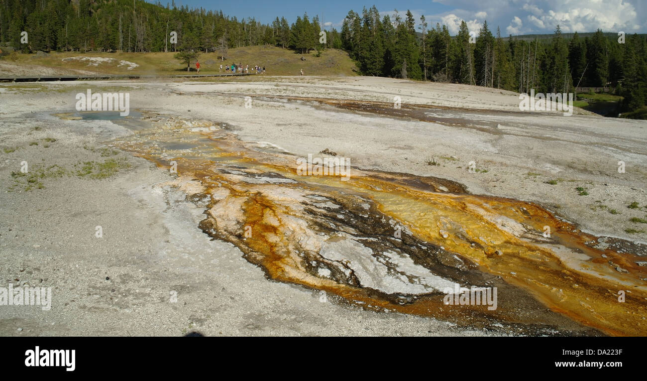 Blue sky trees view brown bacterial overflow sinter slope, Improbable ...