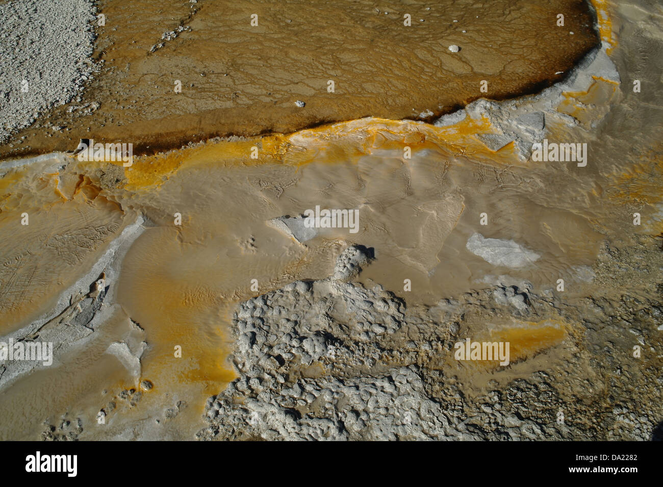 Detailed view sharp sinter rim brown bacterial overflow channel, near ...