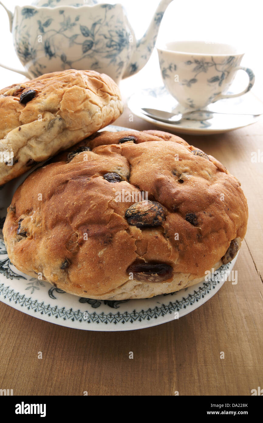 Toasted Teacakes a traditional British cake of raisin, sultanas and ...