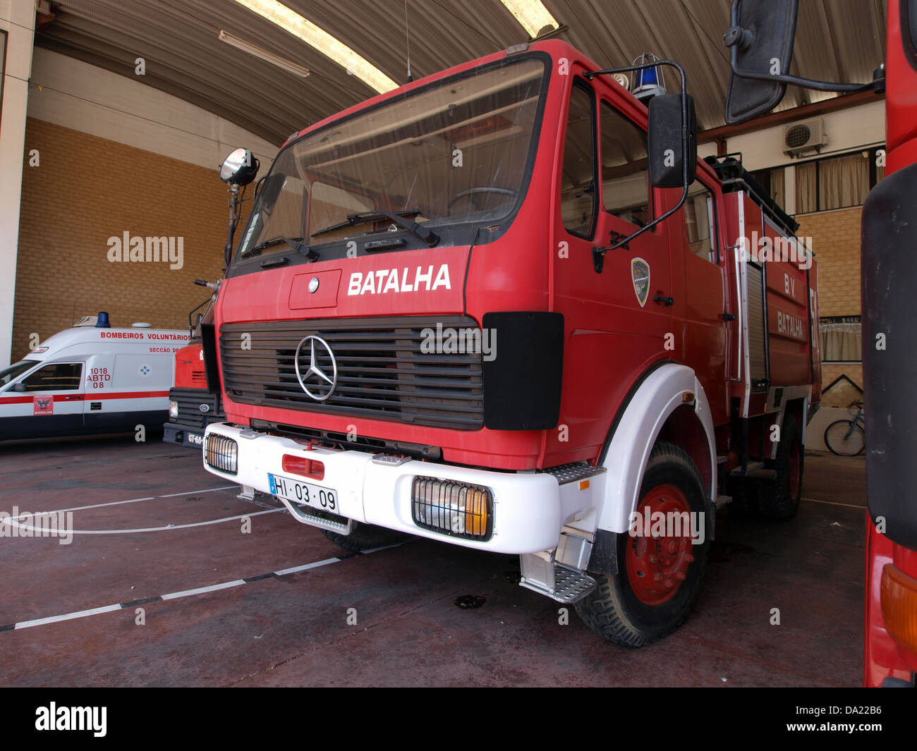 The image features a Mercedes 1217 fire engine from Bombeiros Batalha ...