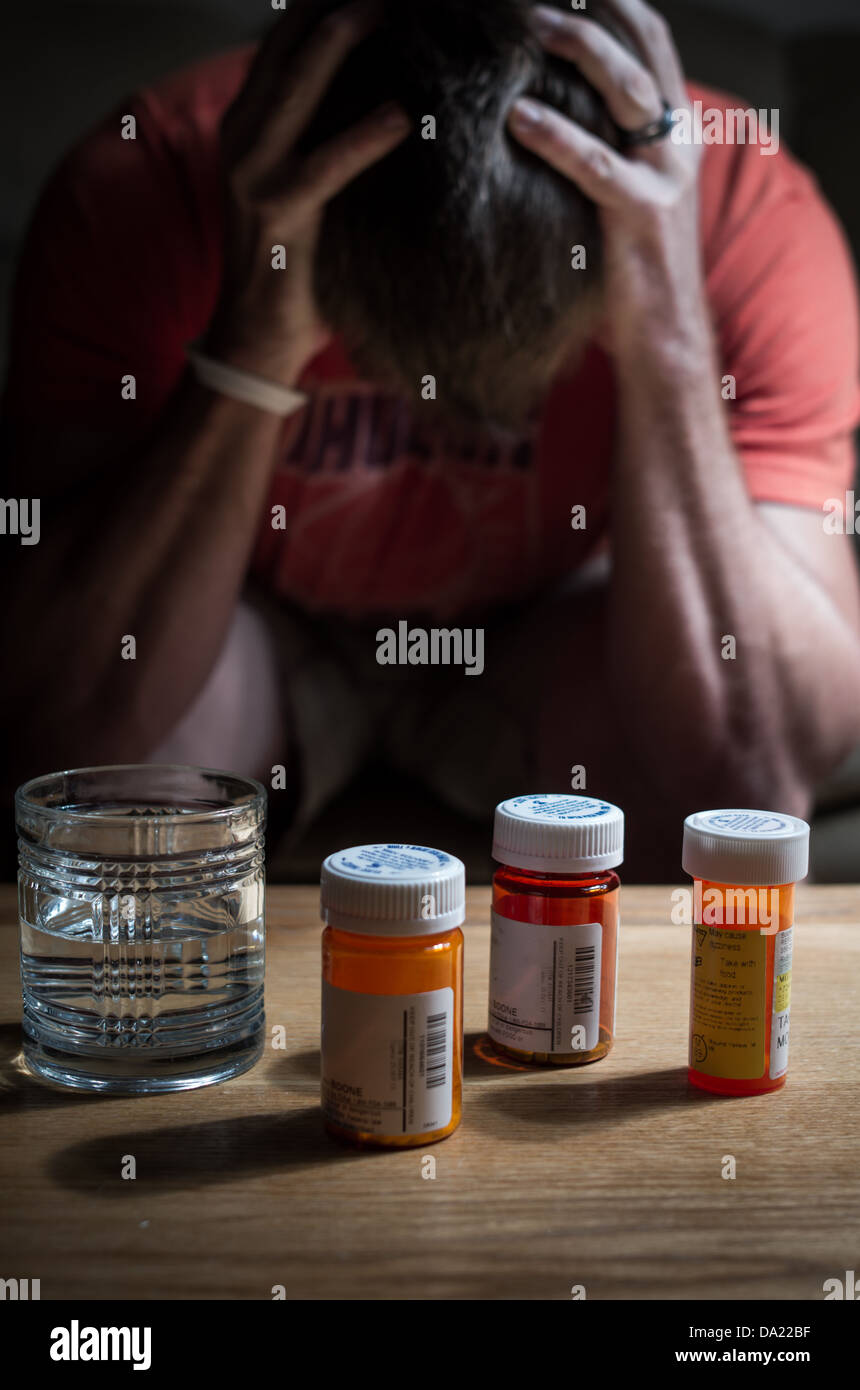 Struggling with depression, stress, and prescription medications Stock ...
