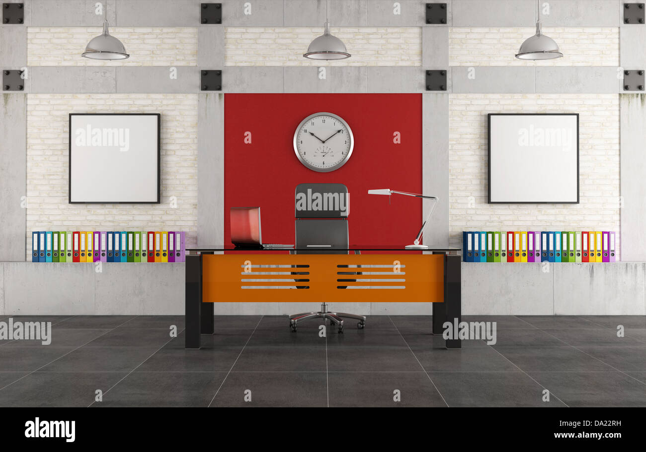 Colorful office with modern desk in a loft -rendering Stock Photo - Alamy