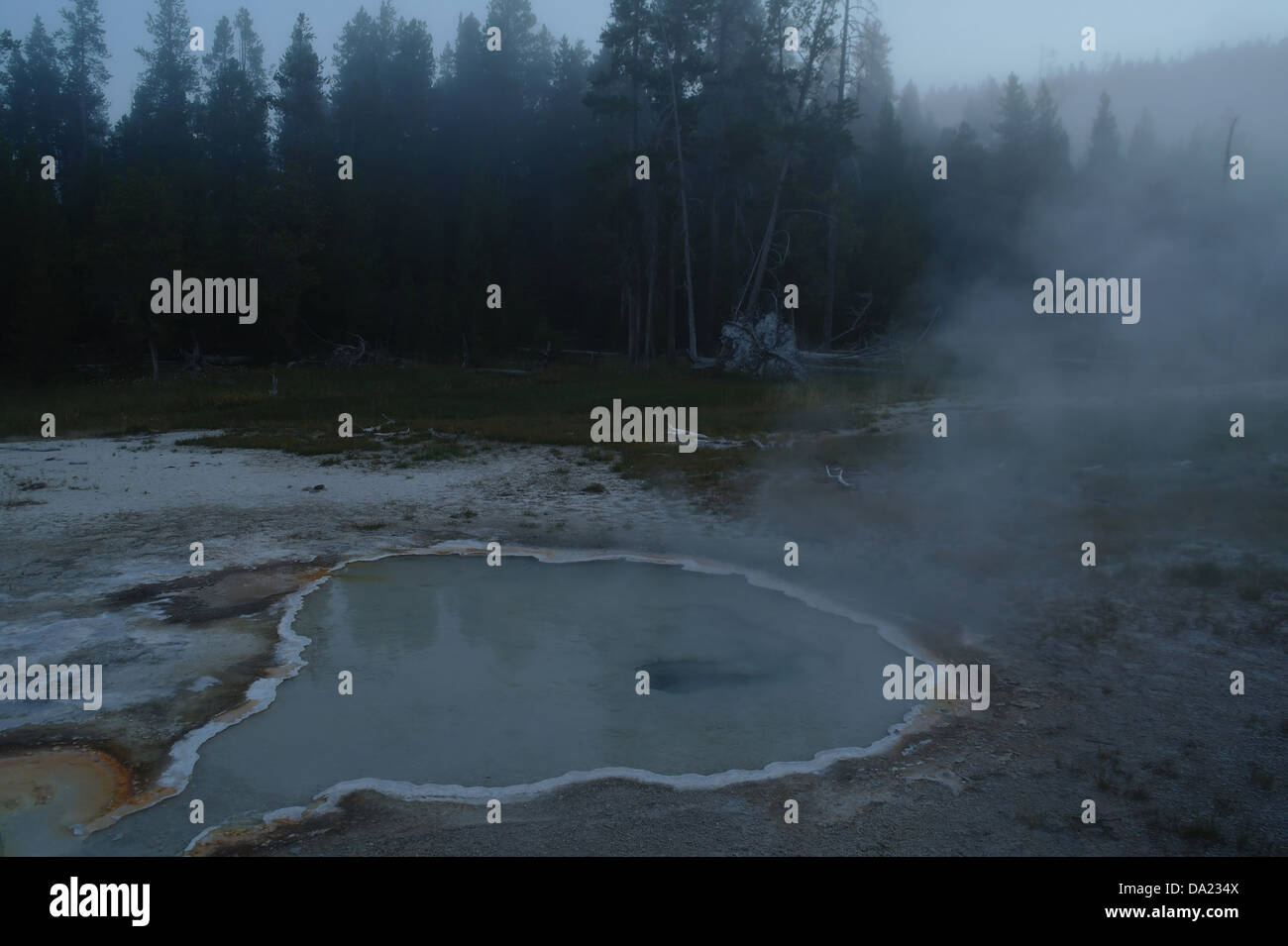 View to steam fog pine trees steam rising pale blue waters Pendant ...