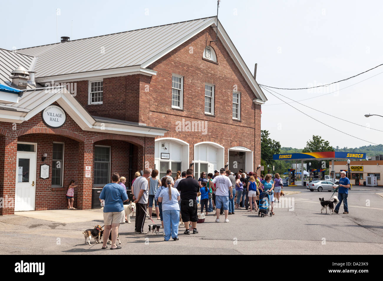 Pet owners queue up with their dogs for free rabies vaccines given by ...