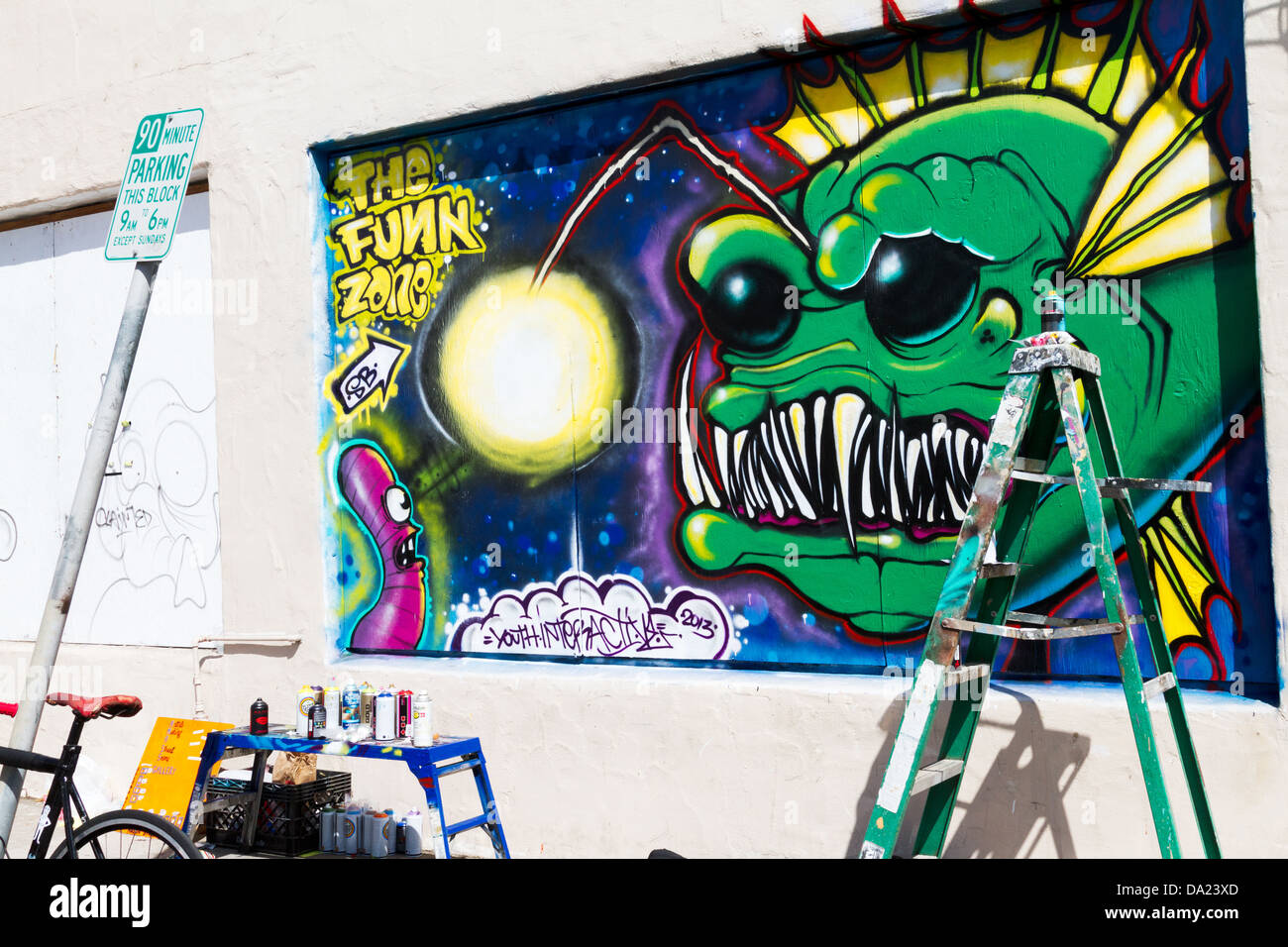 Mural on a wall in the Funk Zone in Santa Barbara, California with ...