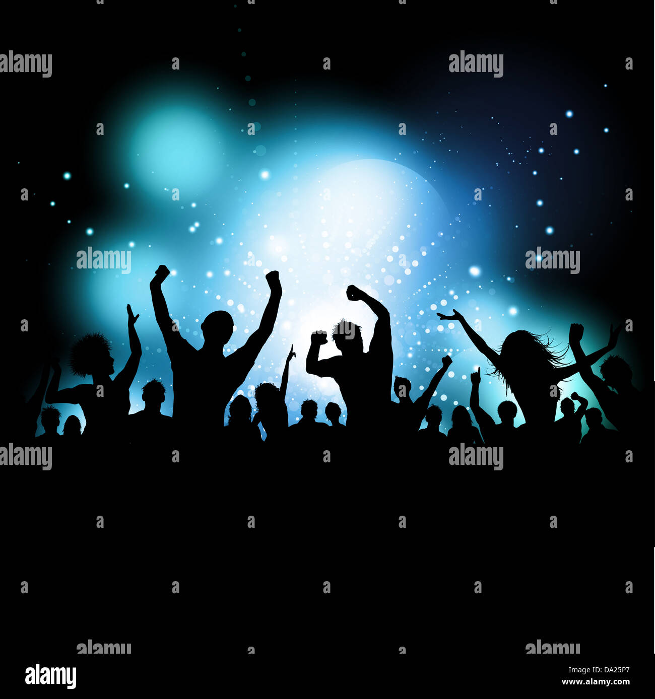 Silhouette of a party audience on a glowing lights background Stock ...