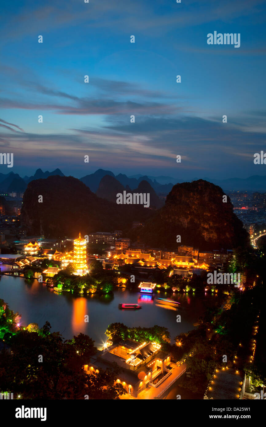 Mulong Pagoda also known as the Mulong Tower reflected in the Mulong ...