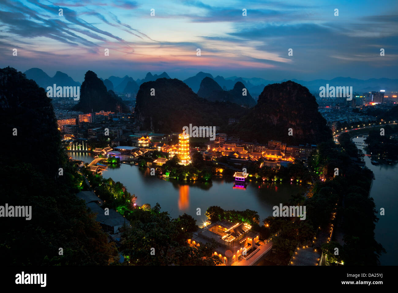 Mulong Pagoda also known as the Mulong Tower reflected in the Mulong ...