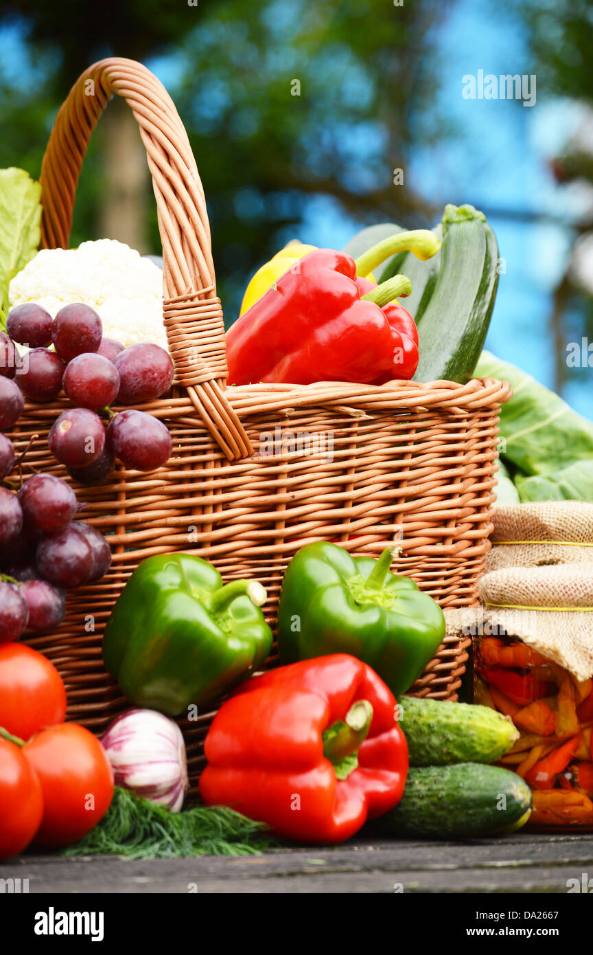 Fresh organic vegetables in wicker basket in the garden Stock Photo - Alamy