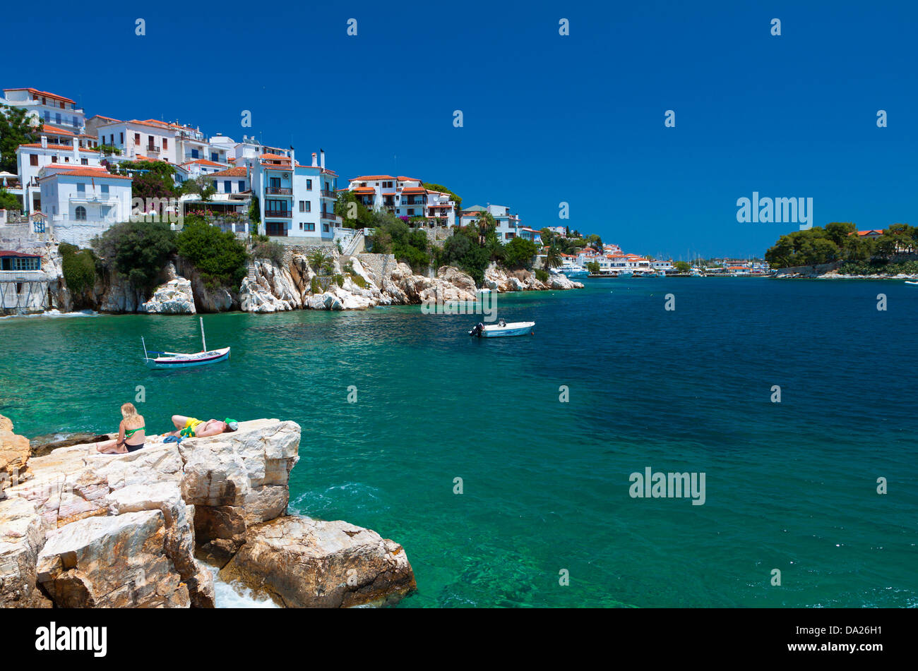 Skiathos island in Greece. View of Plakes area Stock Photo - Alamy