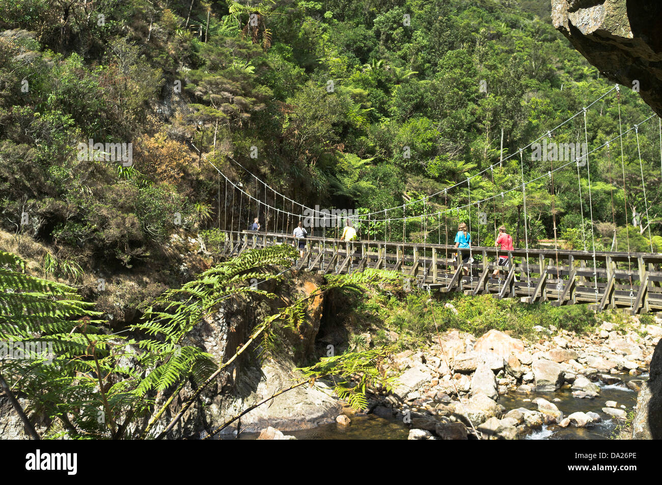 dh Waitawheta River KARANGAHAKE GORGE NEW ZEALAND People on footpath ...