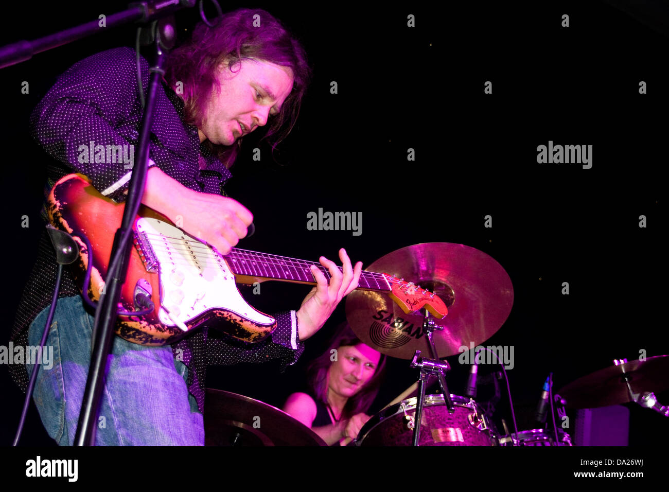 Ann Batty on drums and Lee Wharton playing the Fender Stratocaster ...
