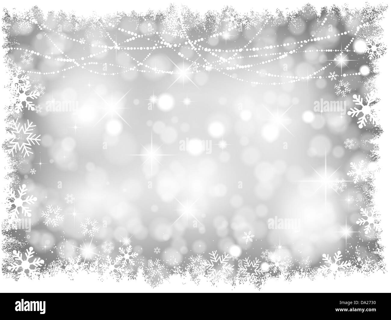 Decorative silver lights Christmas background with snowy border Stock ...