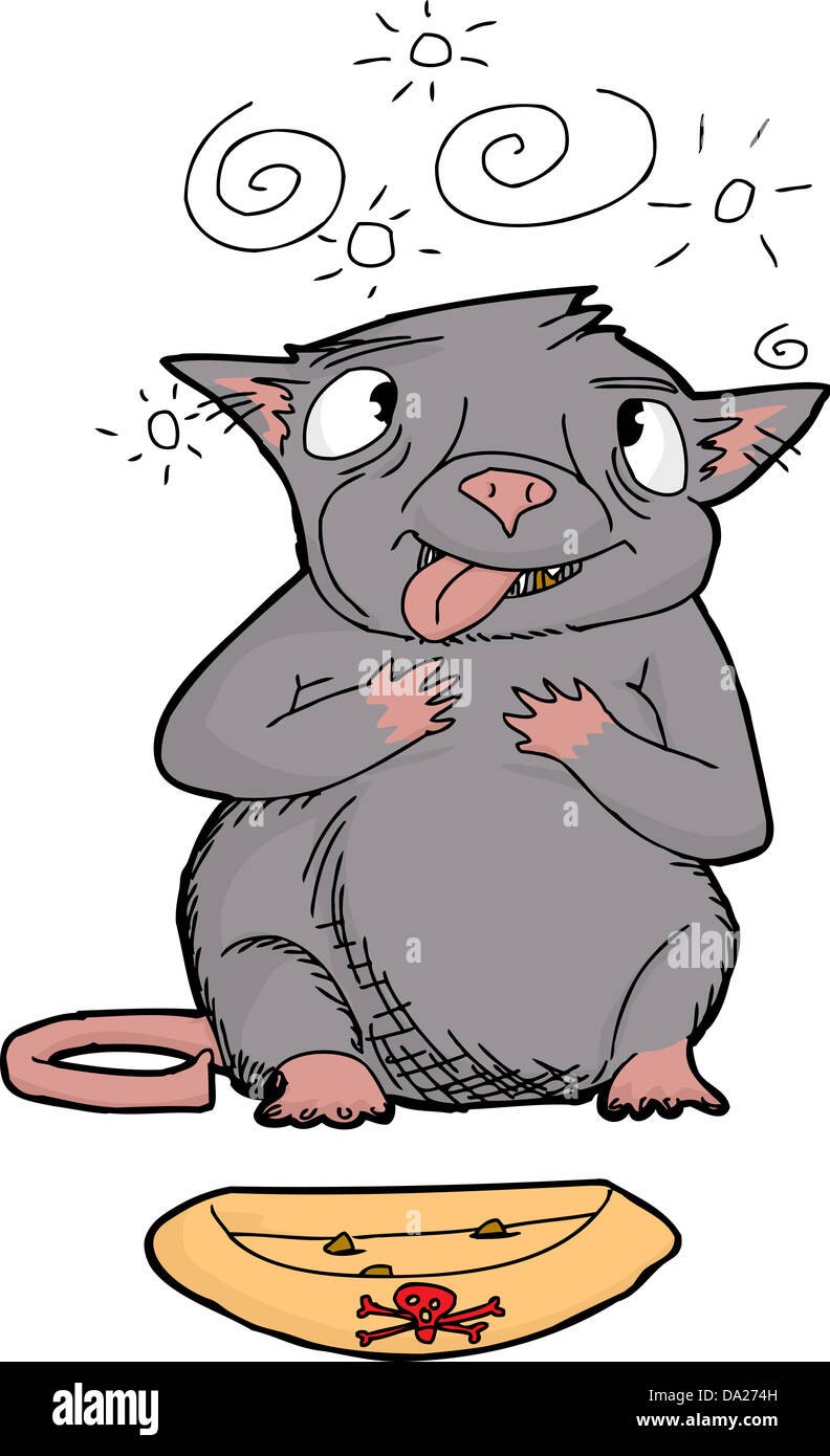 Cartoon of cross eyed rat choking on poison Stock Photo - Alamy