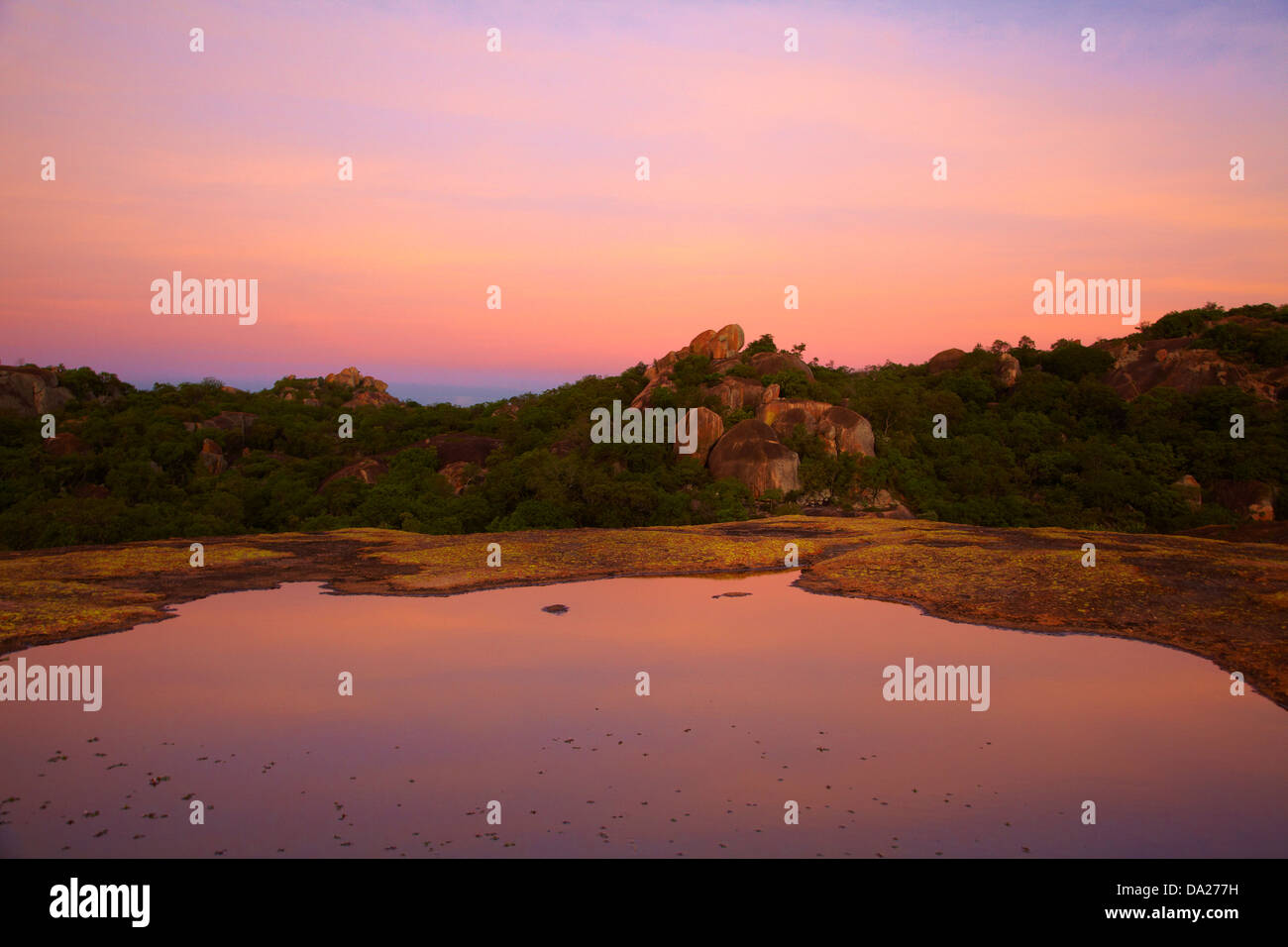 Dusk over rock formations, Big Cave Camp, Matopos Hills, near Bulawayo ...