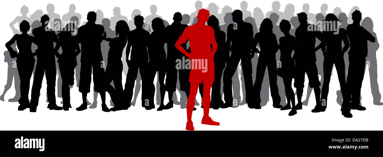 One Person Standing Up In A Crowd