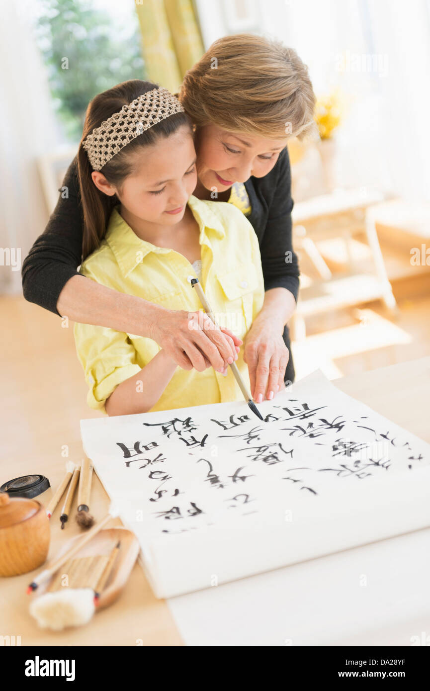 Grandmother granddaughter calligraphy hi-res stock photography and ...