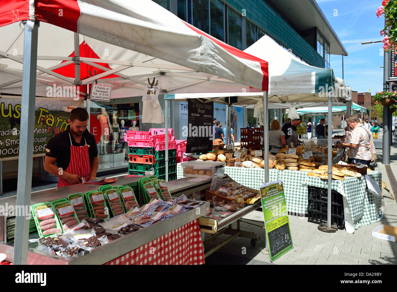 Food stalls at The French Market, The Heart Centre, Walton-on-Thames ...