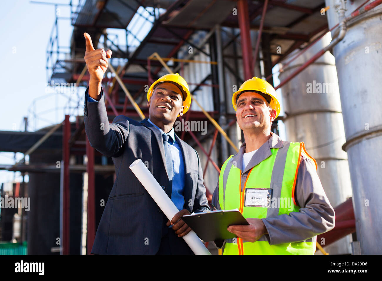 chemical industrial manager and senior worker at petrochemical plant ...