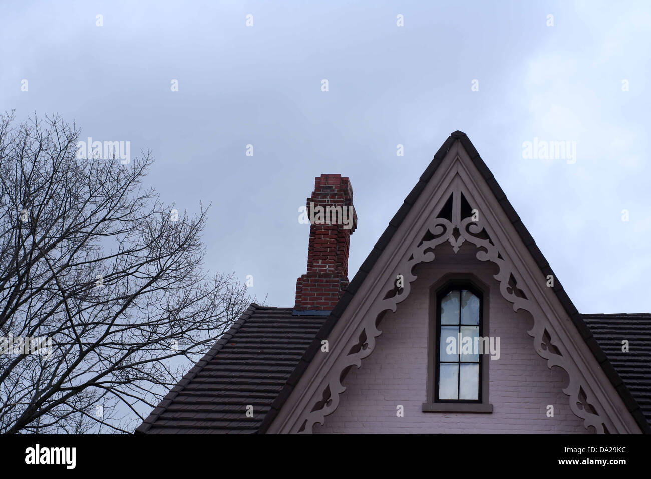house roof shingles chimney tree sky window historic historical home ...